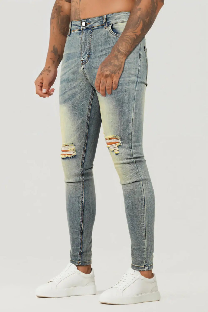 Men's Blue Skinny Jean Ripped - Washing For Sale – GINGTTO