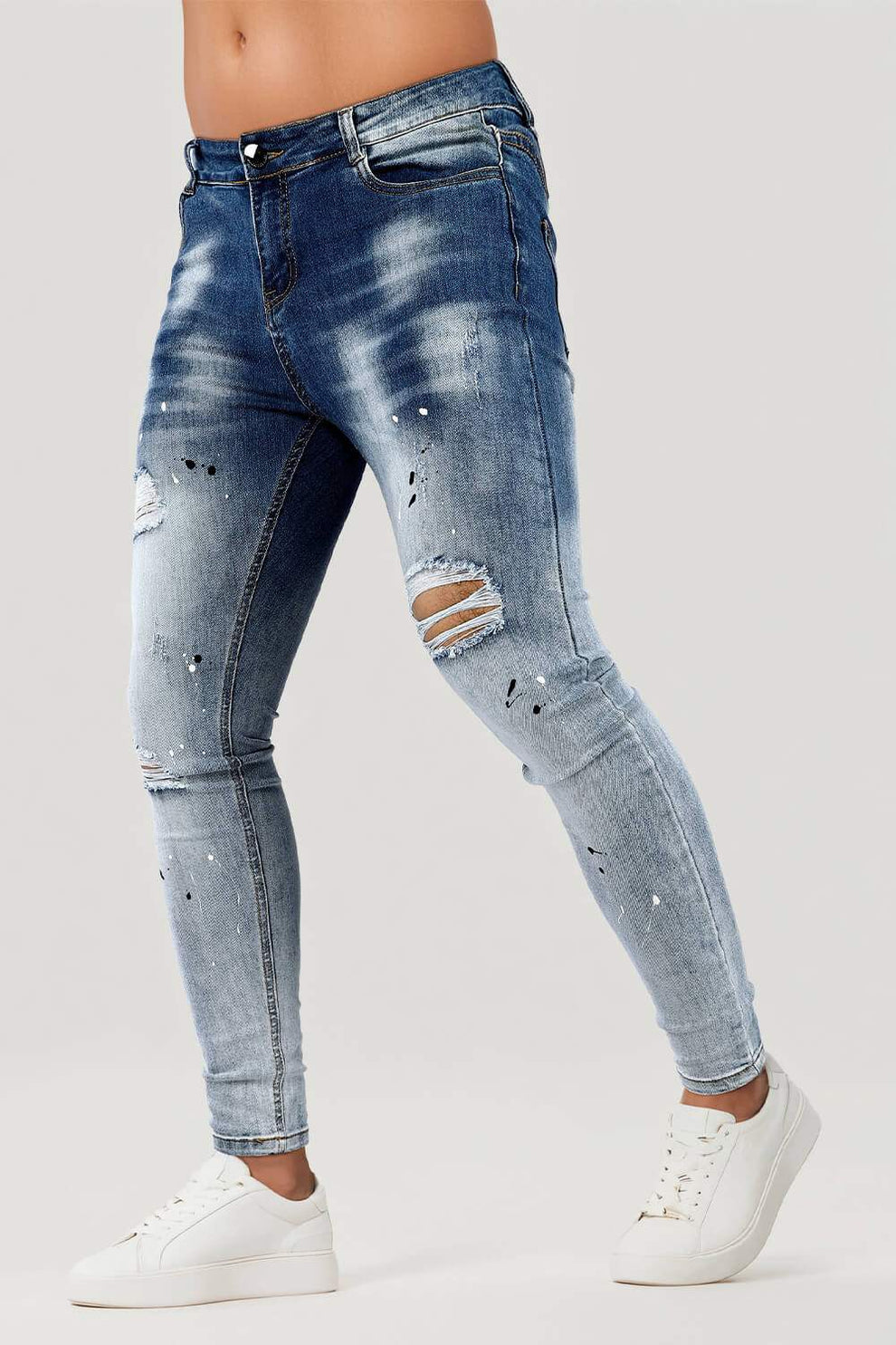Men Blue Skinny Jeans - Spray Paint For Sale – GINGTTO