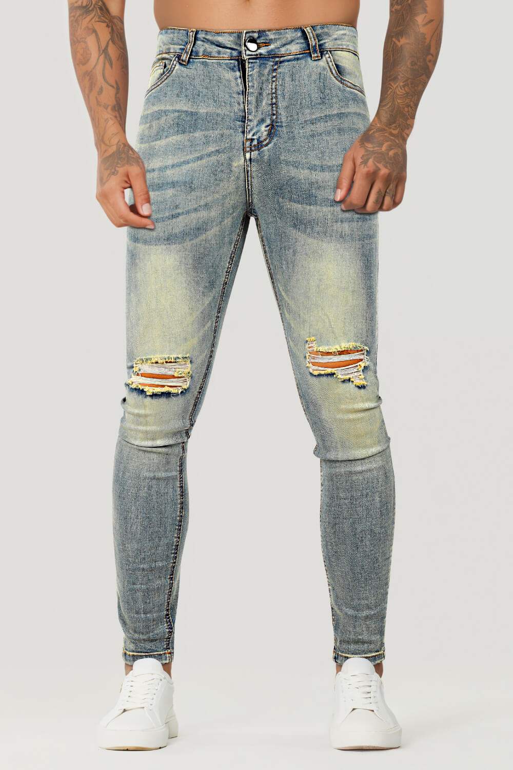 Men's Blue Skinny Jean Ripped - Washing For Sale – GINGTTO