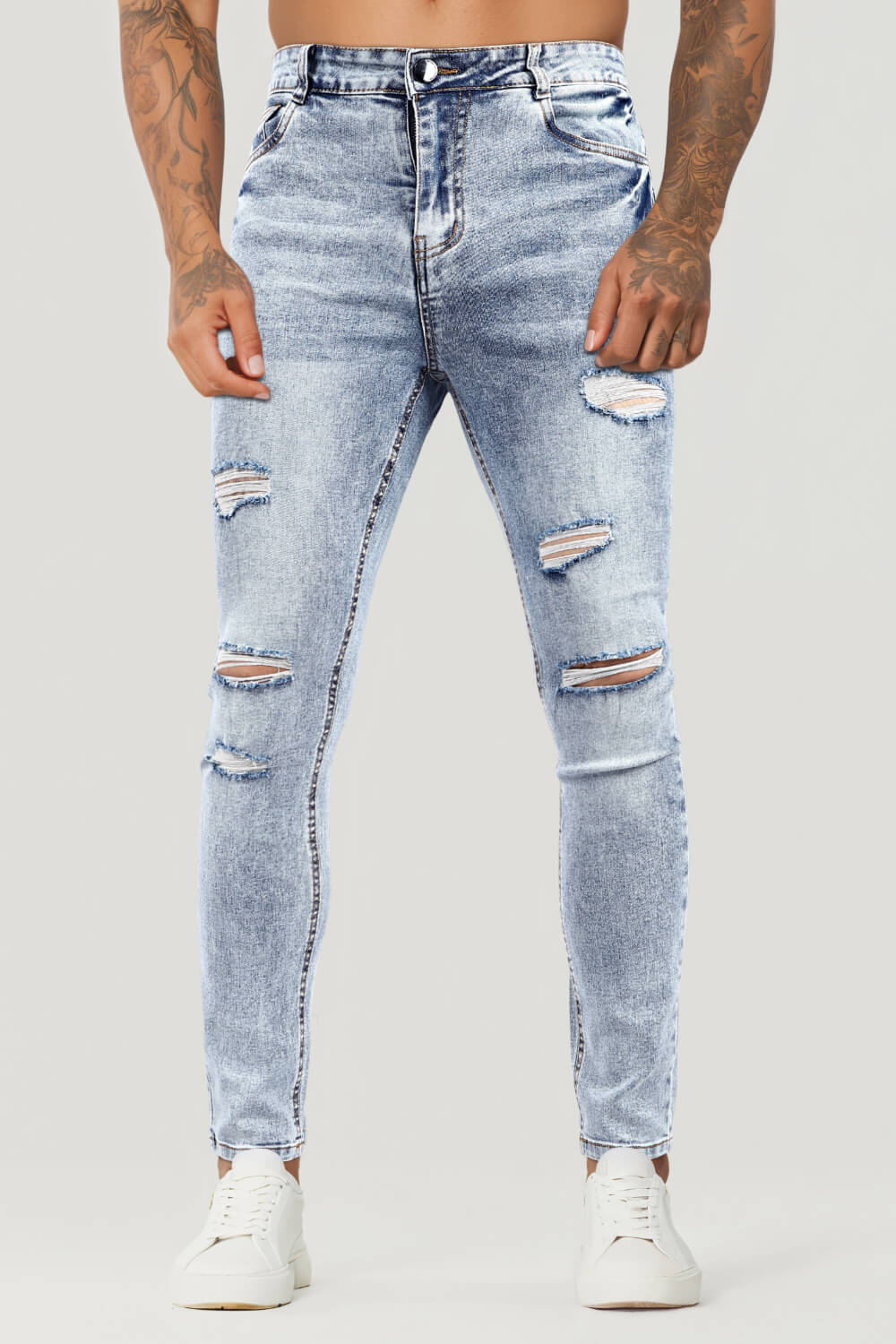 Mens Skinny Denim Blue Jeans - Ripped For Sale – GINGTTO