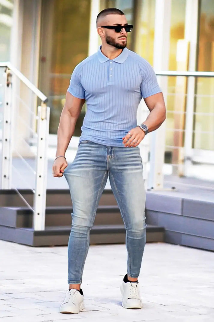 Mens Stretch Skinny Jean Blue For Sale Gingtto 6116